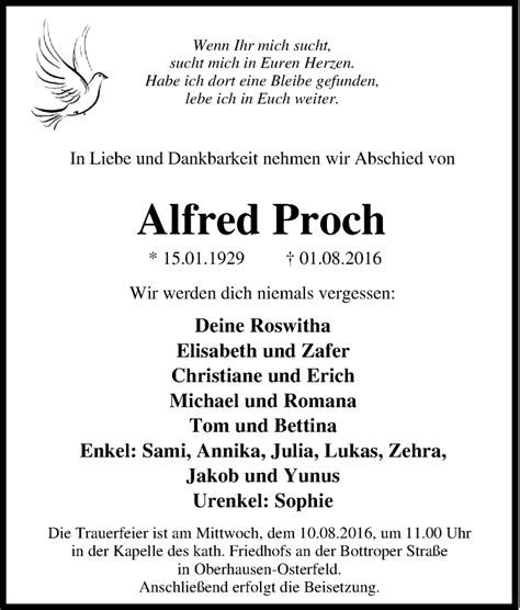 Traueranzeigen Von Alfred Proch Trauer In Nrwde