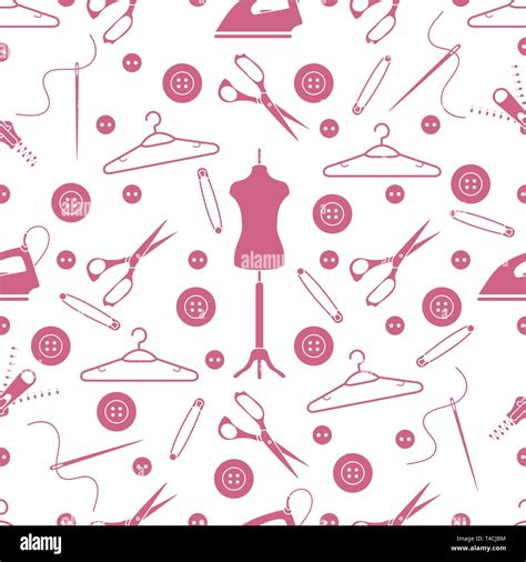 Vector Seamless Pattern With Tools And Accessories For Sewing Template For Design Fabric