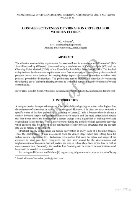Pdf Cost Effectiveness Of Vibration Criteria For Wooden Floors