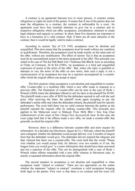 Contract Assignment A Contract Is An Agreement Between Two Or More Persons A