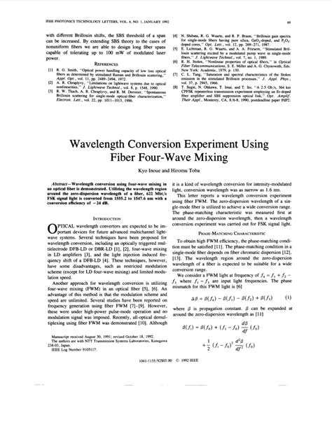 Pdf Wavelength Conversion Experiment Using Fiber Four Wave Mixing