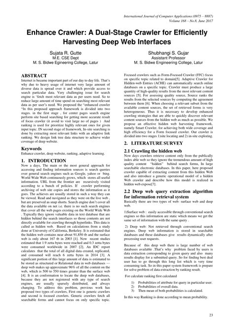 Pdf Enhance Crawler A Dual Stage Crawler For Efficiently Harvesting Deep Web Interfaces
