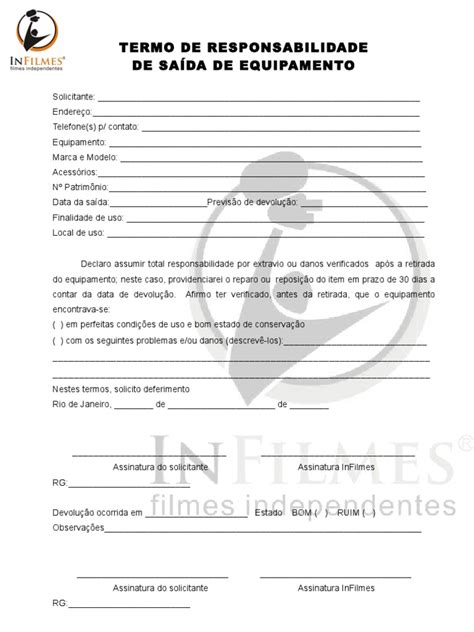 Modelo Termo Responsabilidade Retirada De Equipamentos Pdf Carreira