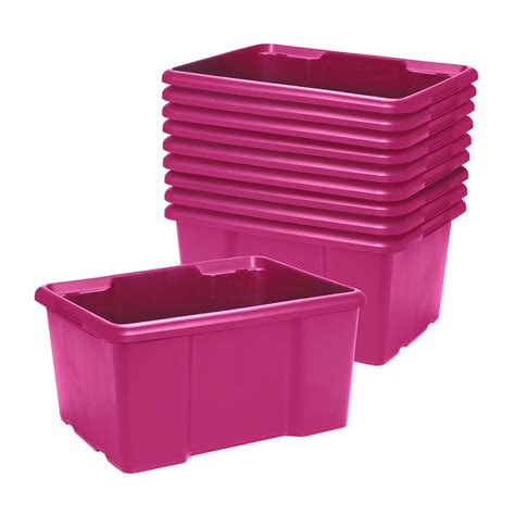 Fitty Pink 26l Plastic Stackable Storage Boxes Pack Of 10