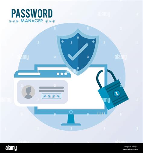 Password Manager Theme With Check Symbol In Shield And Desktop Vector