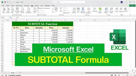 How To Use Subtotal Formula In Microsoft Excel Subtotal Function In