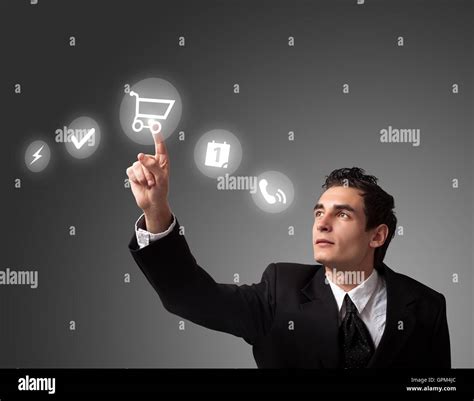 Man Pressing A Touchscreen Button Stock Photo Alamy