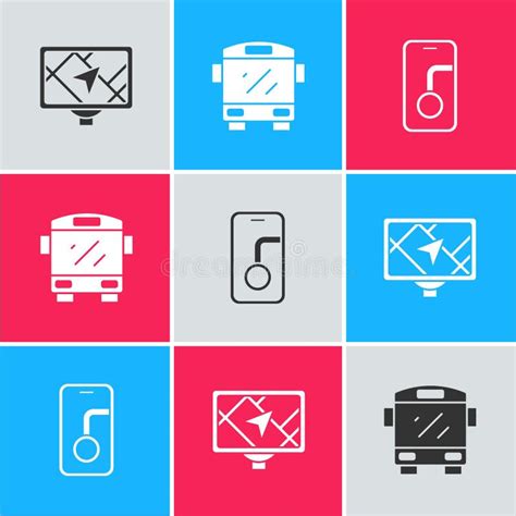 Set Gps Device With Map Bus And City Navigation Icon Vector Stock Illustration Illustration
