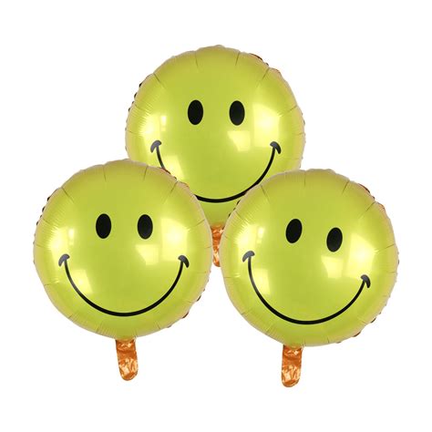 Smiley Face Foil Balloon Set 3 Pack Yellow Mylar Balloons For Party