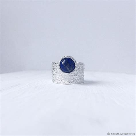 Широкое серебряное кольцо с лазуритом – заказать на Ярмарке Мастеров ...