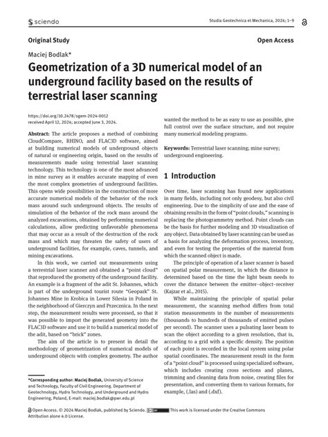 Pdf Geometrization Of A 3d Numerical Model Of An Underground Facility Based On The Results Of