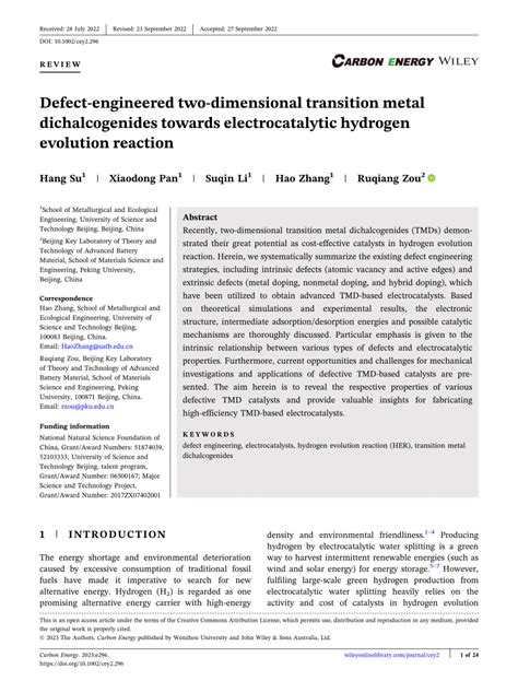 Pdf Defect‐engineered Two‐dimensional Transition Metal Dichalcogenides Towards
