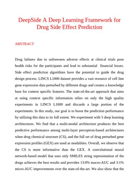 Deepside A Deep Learning Framework For Drug Side Effect Prediction