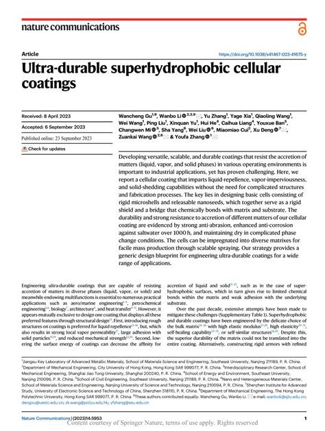 Pdf Ultra Durable Superhydrophobic Cellular Coatings