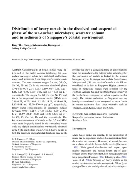 Pdf Distribution Of Heavy Metals In The Dissolved And Suspended Phase Of The Sea Surface