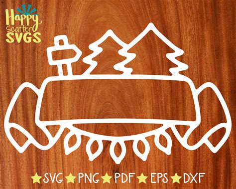 Trees Christmas Banner SVG Ribbon Cut File Banner Outline Scrapbooking SVG Sign SVG Xmas