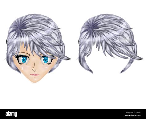 Beautiful Cartoon Girl With Light Blue Hair In Anime Manga Style Stock