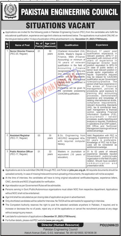 Pakistan Engineering Council Pec Jobs 2023 Pec Online Apply