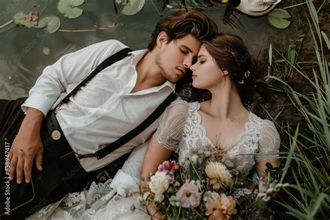 Couple Kiss With Passion Vintage Fantasy Style Dark Tones Romantic