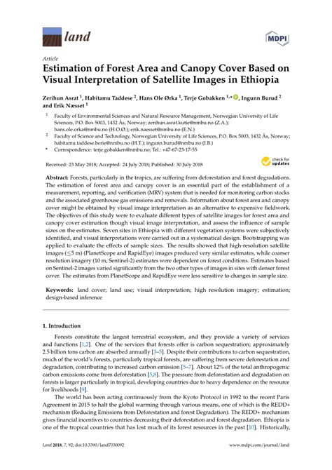 Pdf Estimation Of Forest Area And Canopy Cover Based On Visual Interpretation Of Satellite