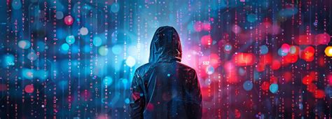 A Holographic Display With Programming Code Hidden Behind An Abstract Hacker Icons Of Hackers On