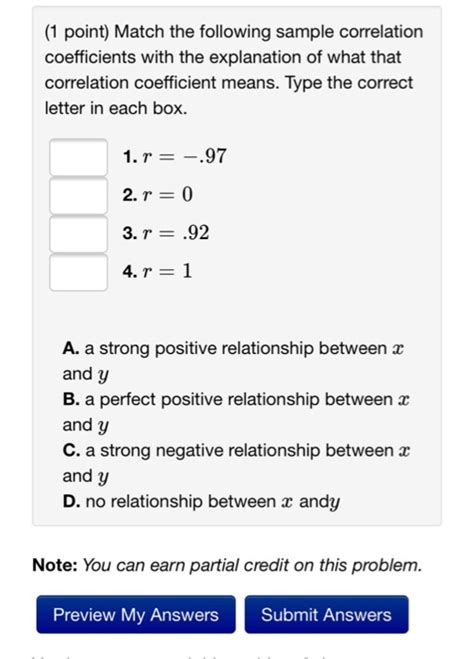 Solved Match The Following Sample Correlation Coefficients