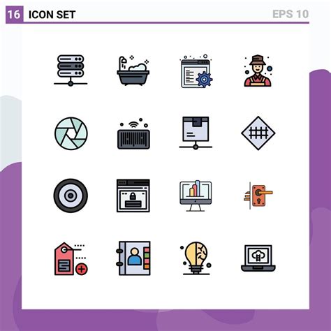 16 Universal Flat Color Filled Lines Set For Web And Mobile Applications Barcode Focus Settings