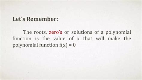 Zeros Of A Polynomial Function Pptx Science