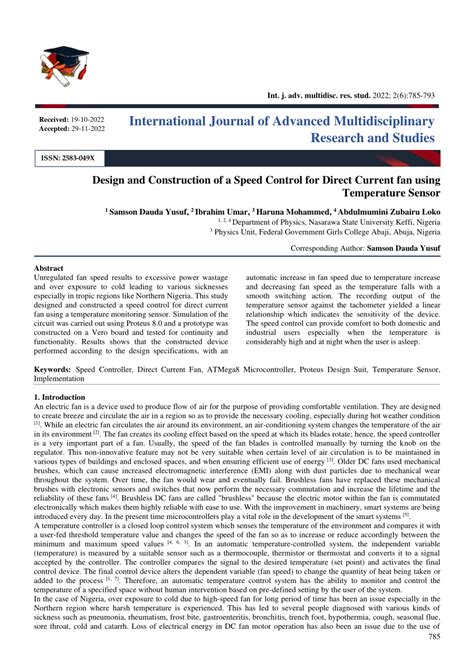 Pdf Design And Construction Of A Speed Control For Direct Current Fan Using Temperature Sensor