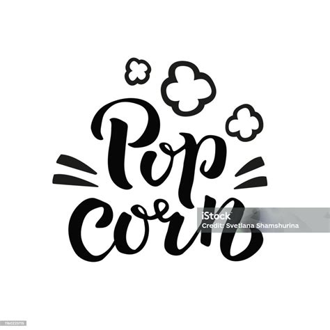 팝콘 텍스트 레이블이 터지는 경우 손으로 그린 브러쉬 펜 타이포그래피 기호 흑백 로고입니다 벡터 그림입니다 포스터 티셔츠 인쇄 소셜 미디어 콘텐츠 카드 초대장 인쇄를위한