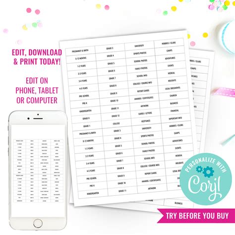 Printable Milestone Tote Labels School File Folder Labels Printabl