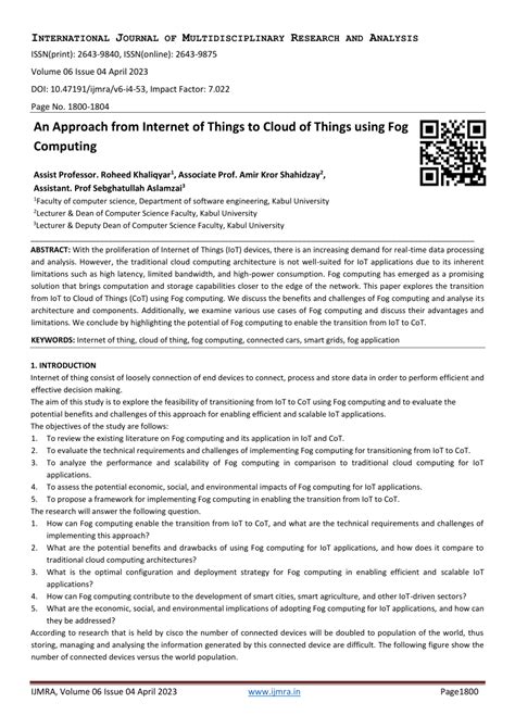 Pdf An Approach From Internet Of Things To Cloud Of Things Using Fog Computing