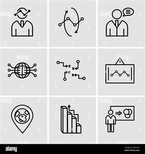 set of 9 simple editable icons such as person explaining data