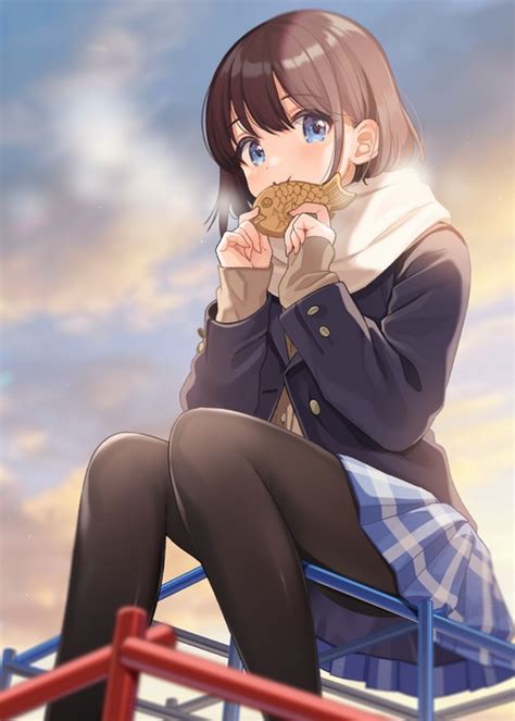 Shigure Ui Eating Taiyaki With A Scarf Hd Phone Wallpaper Rare Gallery