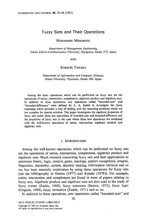 Fuzzy Operations Good Informationand Control48 30 48 1981 Fuzzy