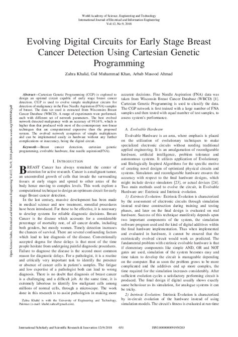 Pdf Evolving Digital Circuits For Early Stage Breast Cancer Detection Using Cartesian Genetic