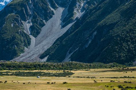 도 마운트 쿡 국립공원에 노란색 필드와 거 대 한 산의 아름 다운 장면 거리에 대한 스톡 사진 및 기타 이미지 거리 고속도로 구름 Istock