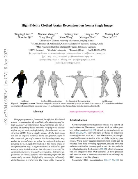 High Fidelity Clothed Avatar Reconstruction From A Single Image Deepai