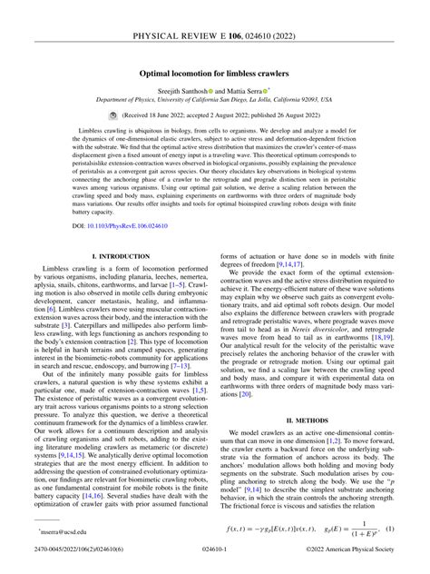 Pdf Optimal Locomotion For Limbless Crawlers