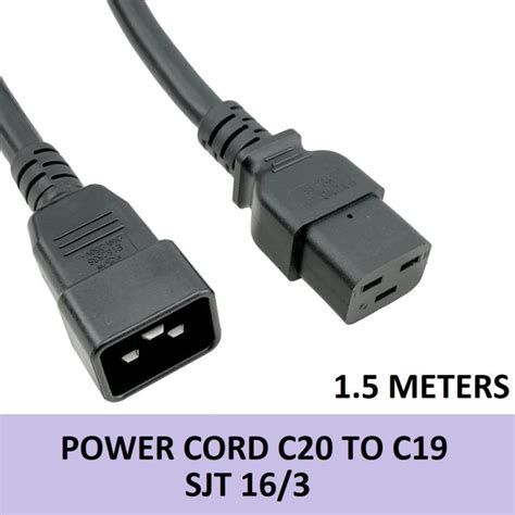 Power Cord C20 To C19 13A 250V 16 AWG 1 5 Meters Heavy Duty Black 1 5m Lazada PH