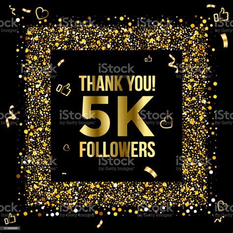 5k 또는 5 000 명의 팔로워 온라인 소셜 그룹 행복한 배너 축하 금색 및 검은 색 디자인에 감사드립니다 벡터 일러스트레이션 Number 1000에 대한 스톡 벡터 아트