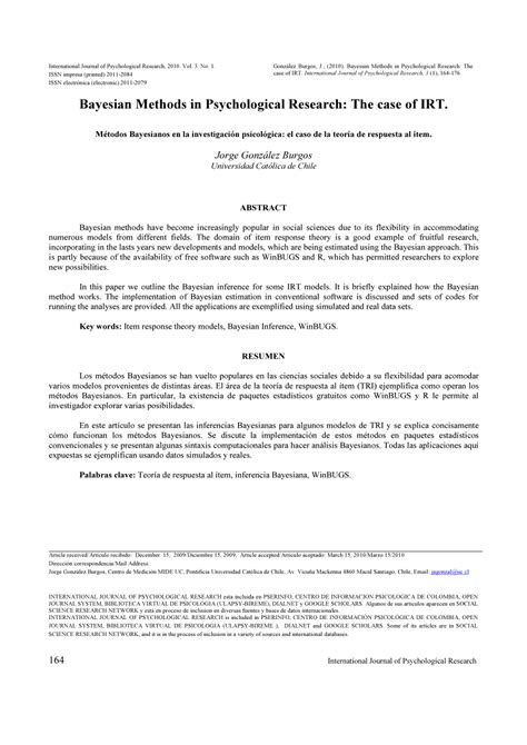 Pdf Bayesian Methods In Psychological Research The Case Of Irt