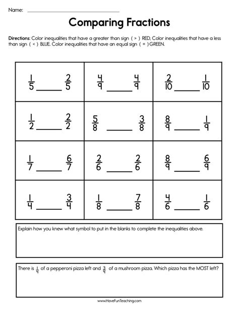 Comparing Fractions Worksheet