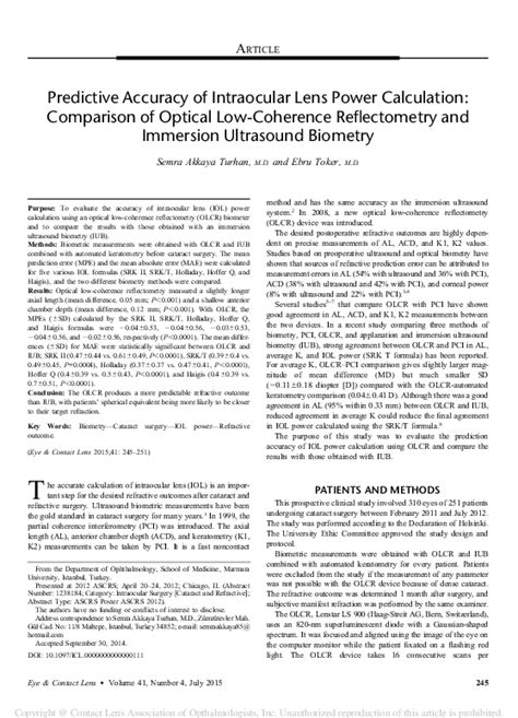Pdf Predictive Accuracy Of Intraocular Lens Power Calculation