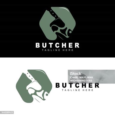 정육점 로고 디자인 칼 절단 도구 벡터 템플릿 정육점 농장 정육점 상점에 대 한 제품 브랜드 일러스트 디자인 고기에 대한 스톡