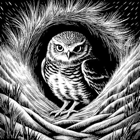 черно белый рисунок птицы на черном фоне Премиум Ai сгенерированный вектор