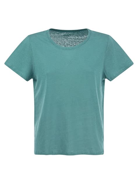 Majestic Crew Neck T Shirt In Linen And Short Sleeve Balardi