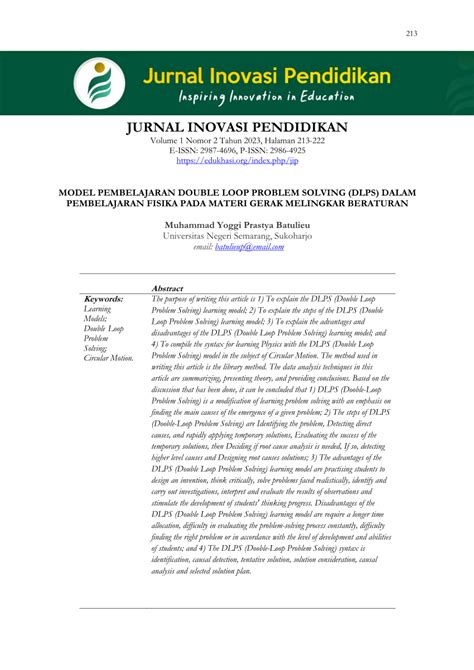 Pdf Model Pembelajaran Double Loop Problem Solving Dlps Dalam
