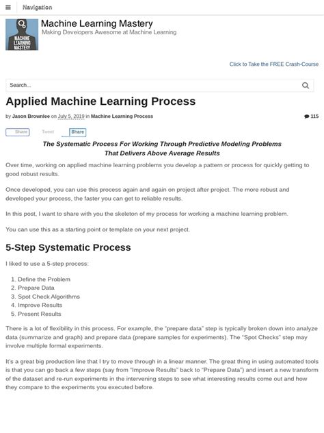 Applied Machine Learning Process Pdf Data Mining Machine Learning