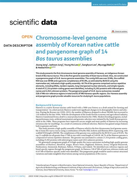 PDF Chromosome Level Genome Assembly Of Korean Native Cattle And Pangenome Graph Of Bos